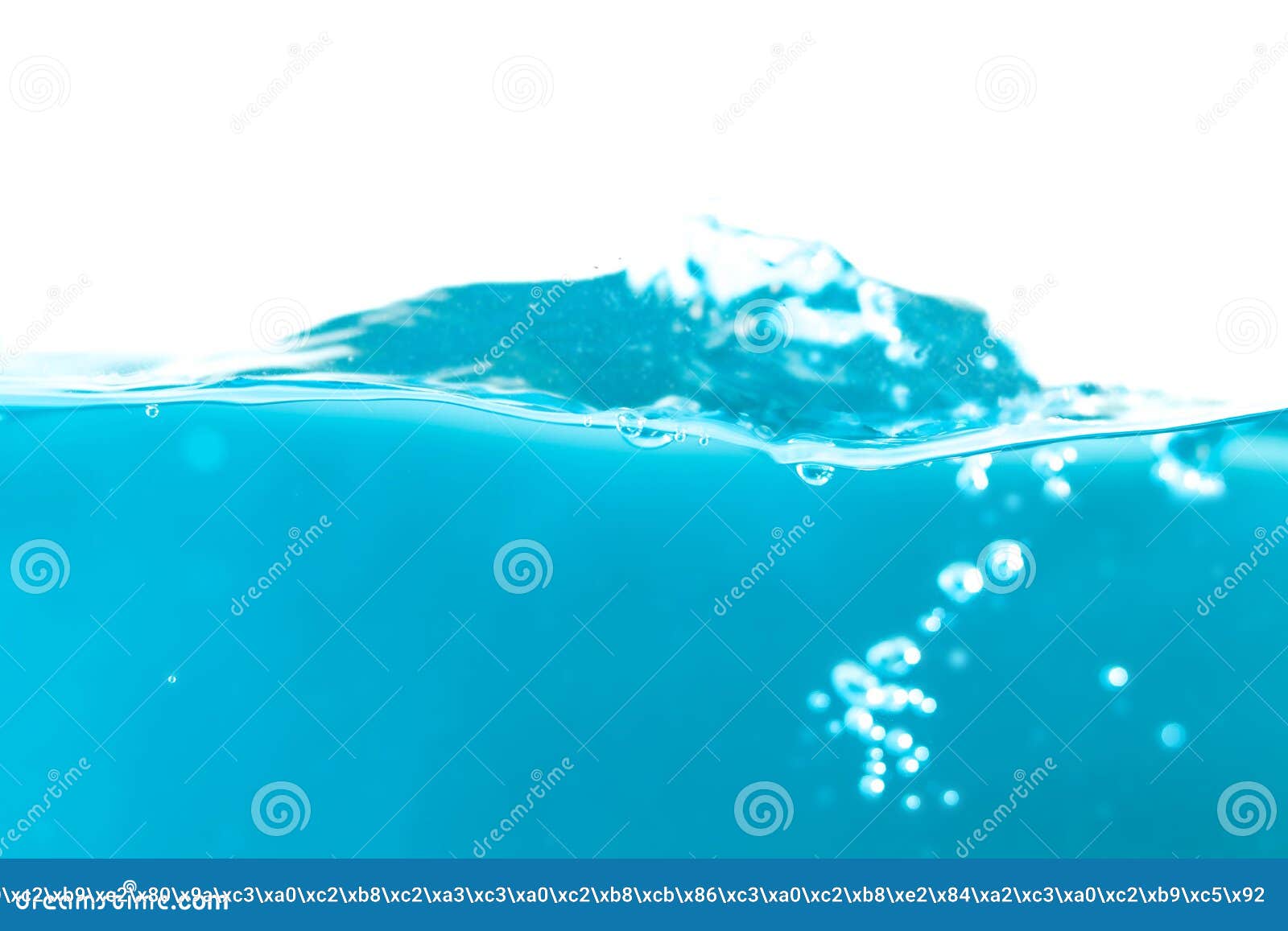 Water Surface Side View with Bubbles and Waves in the Isolated ...