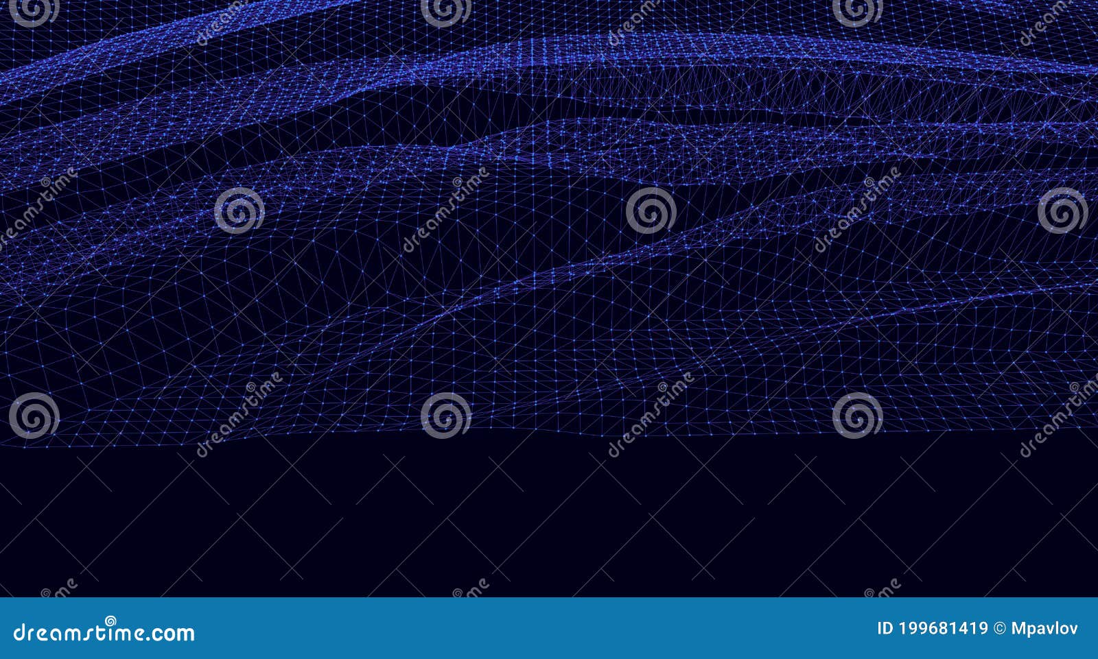 Water Surface. Wavy Grid Vector Background on Dark Blue Stock Vector ...