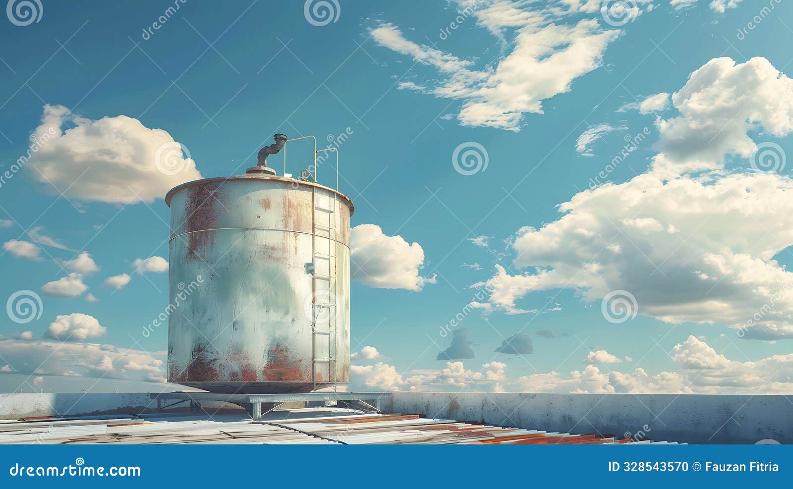 Water Tank on a Rooftop with Blue Sky and Clouds. this is AI Generative ...