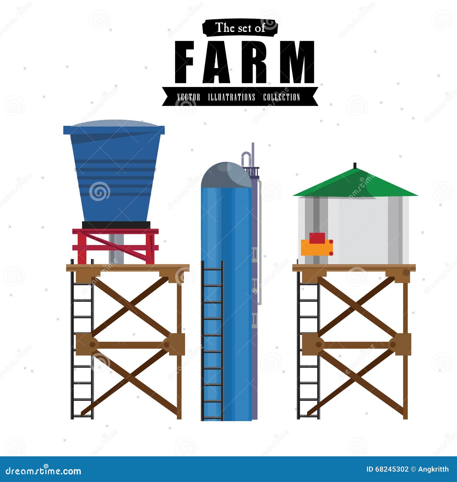 Water Tanks. Set Of Various Barrels In Cartoon Style Vector ...