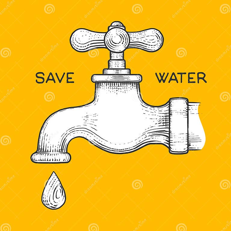 Water Tap with Drop Engraving Style Vector Stock Vector - Illustration ...