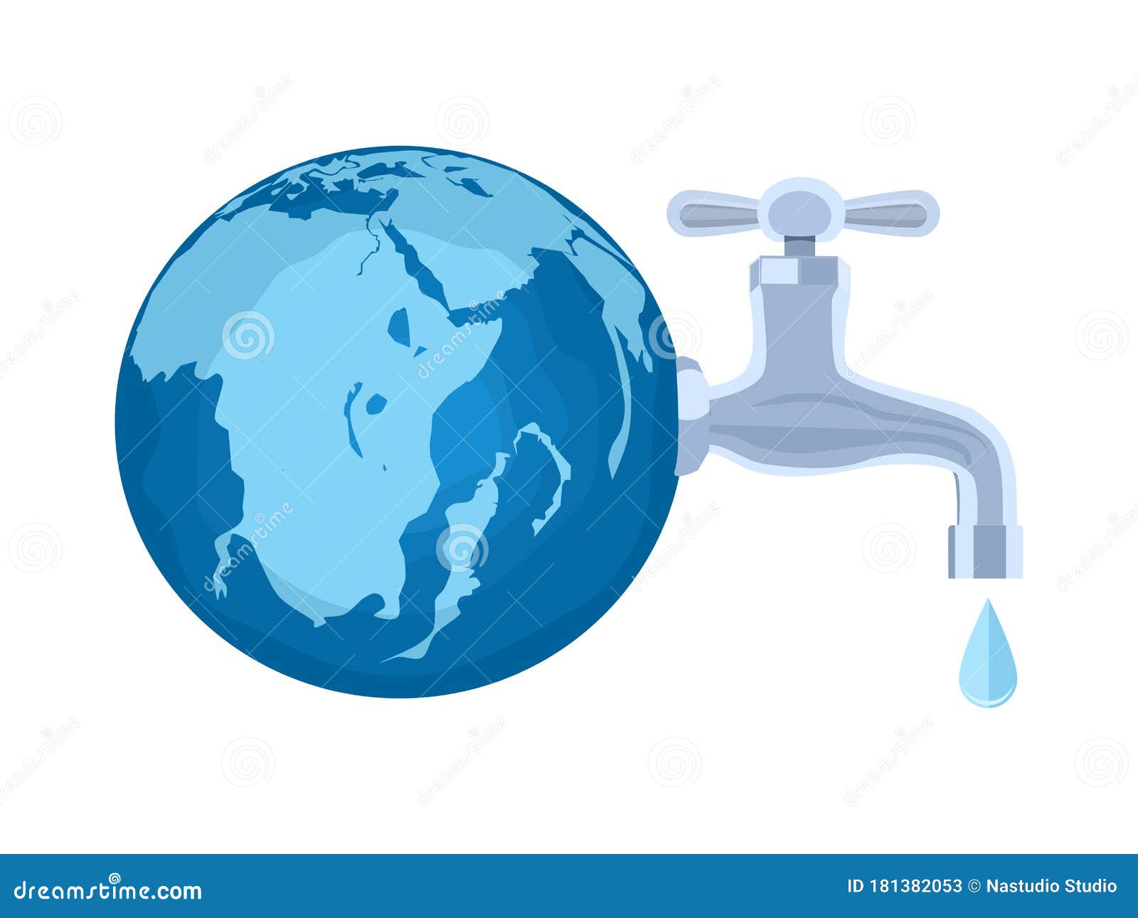 Water Tap Water Droplets and the World. the Concept of Water Saving or ...