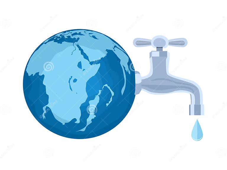 Water Tap Water Droplets and the World. the Concept of Water Saving or ...