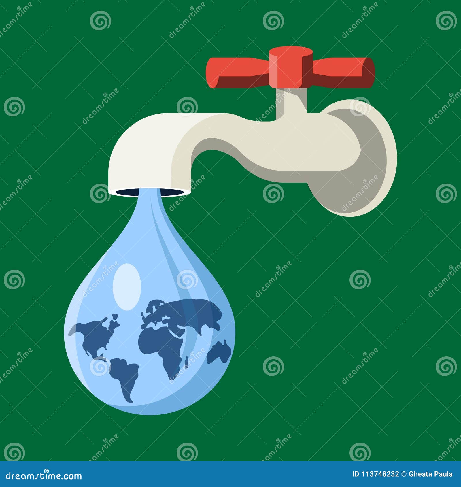 Water Tap with Earth Globe Drop Stock Illustration - Illustration of ...