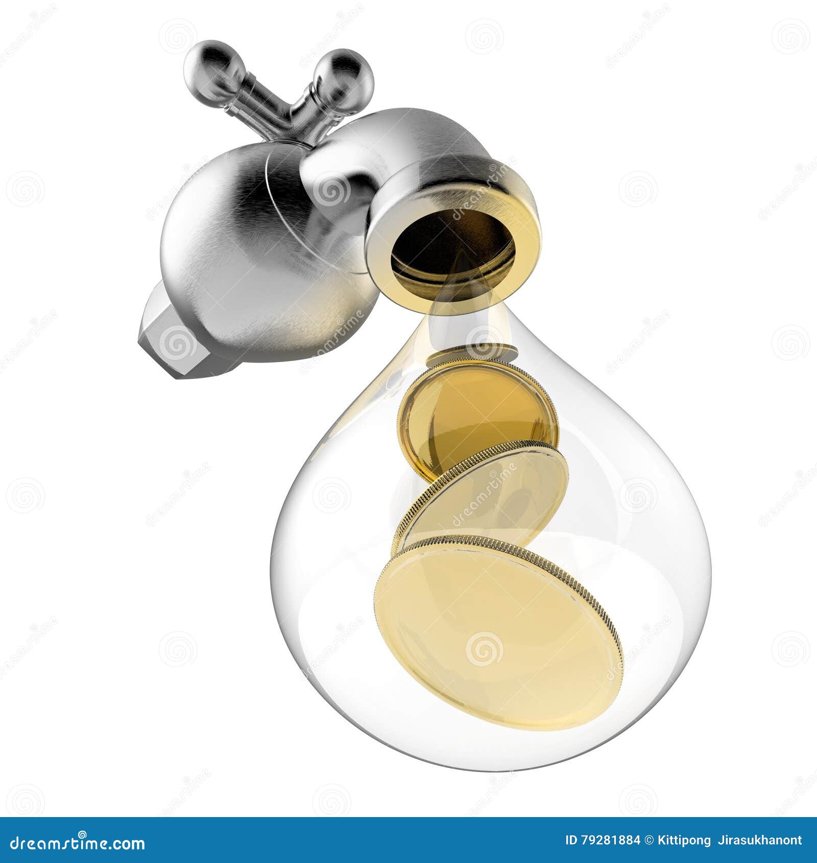 Water Tap with Gold Coins Falling Stock Photo - Image of isolated ...