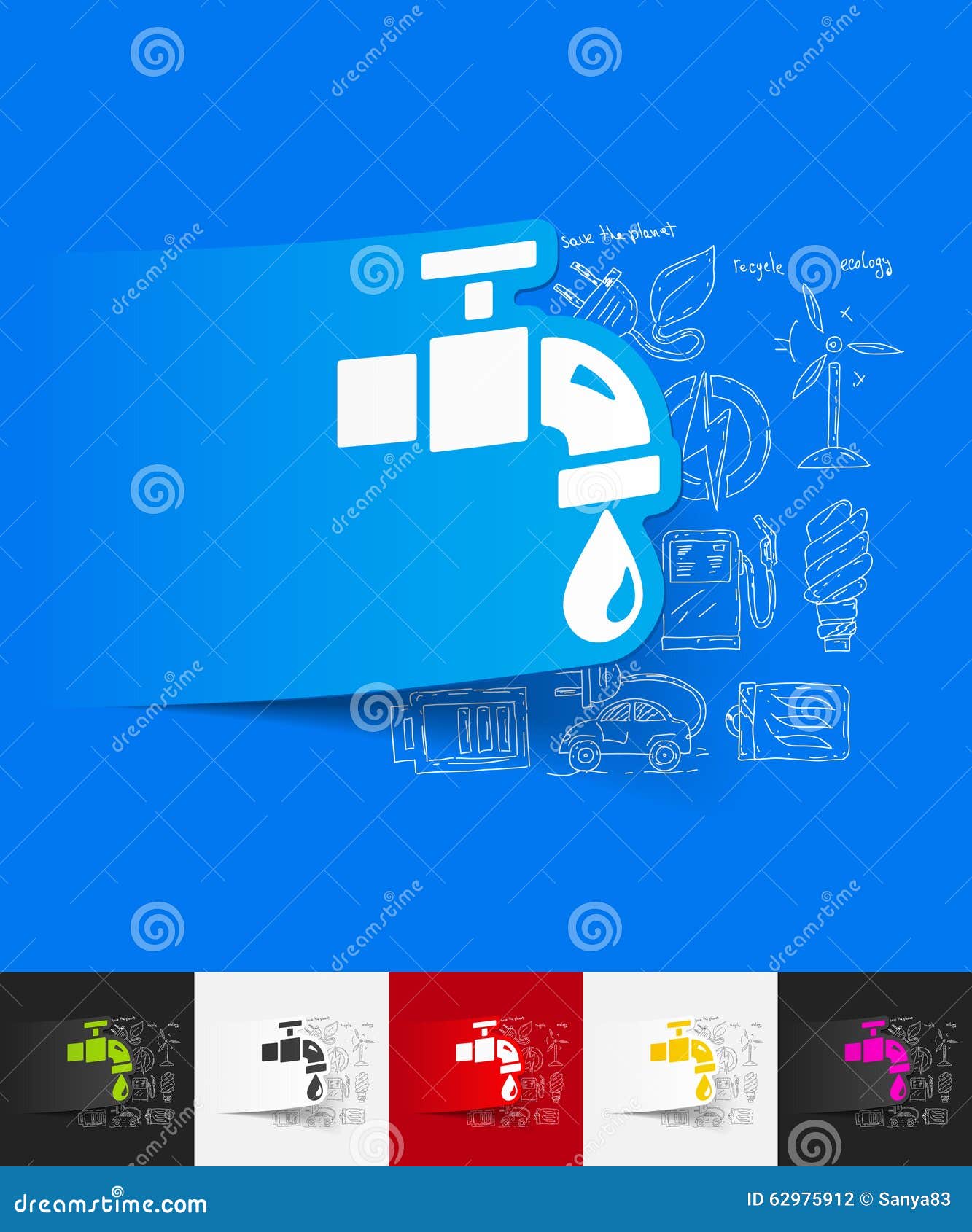 Water Tap Paper Sticker with Hand Drawn Elements Stock Vector ...