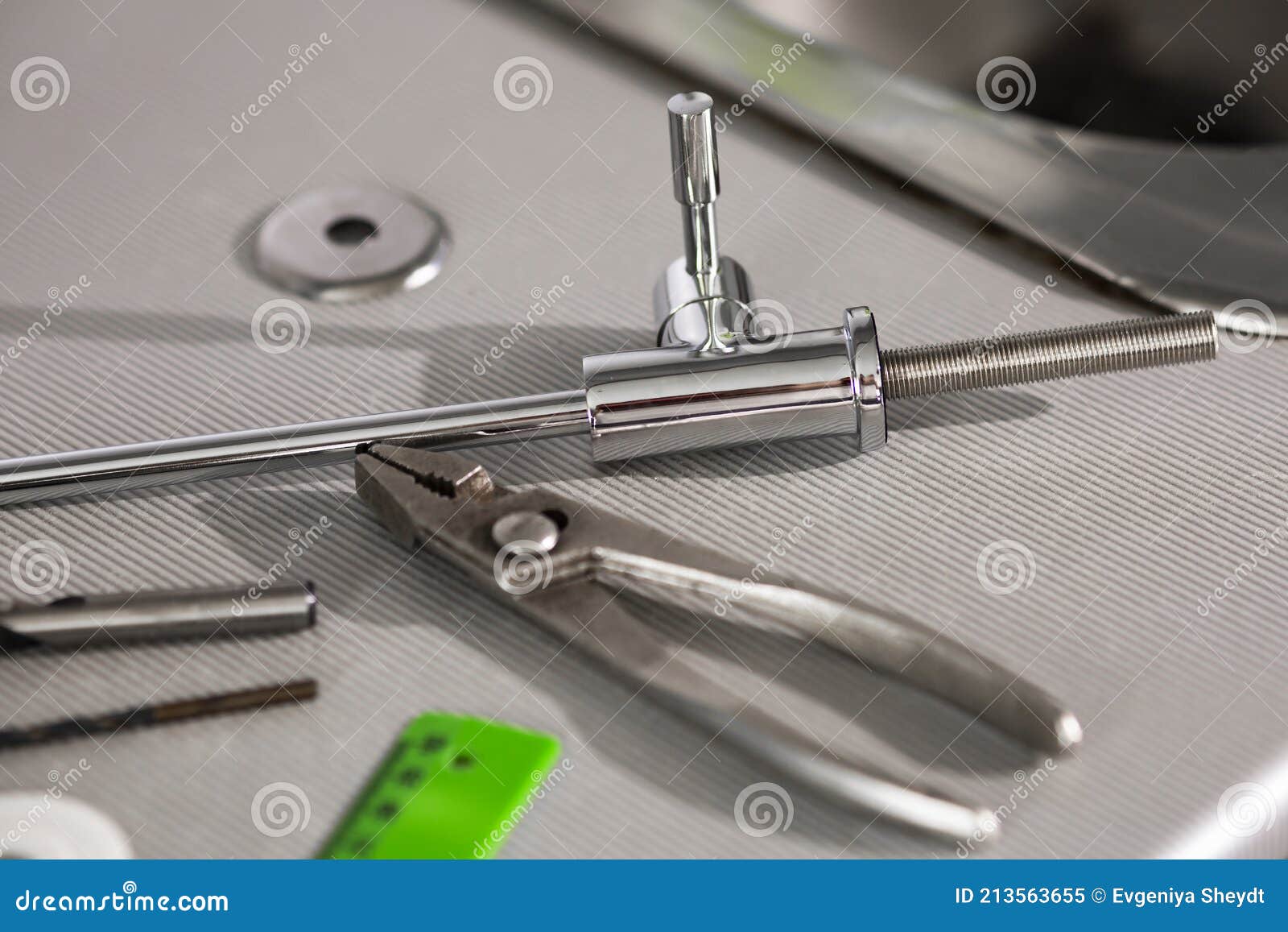 Water Tap, Ruler, Tools for Replacement and Installation. Details for ...