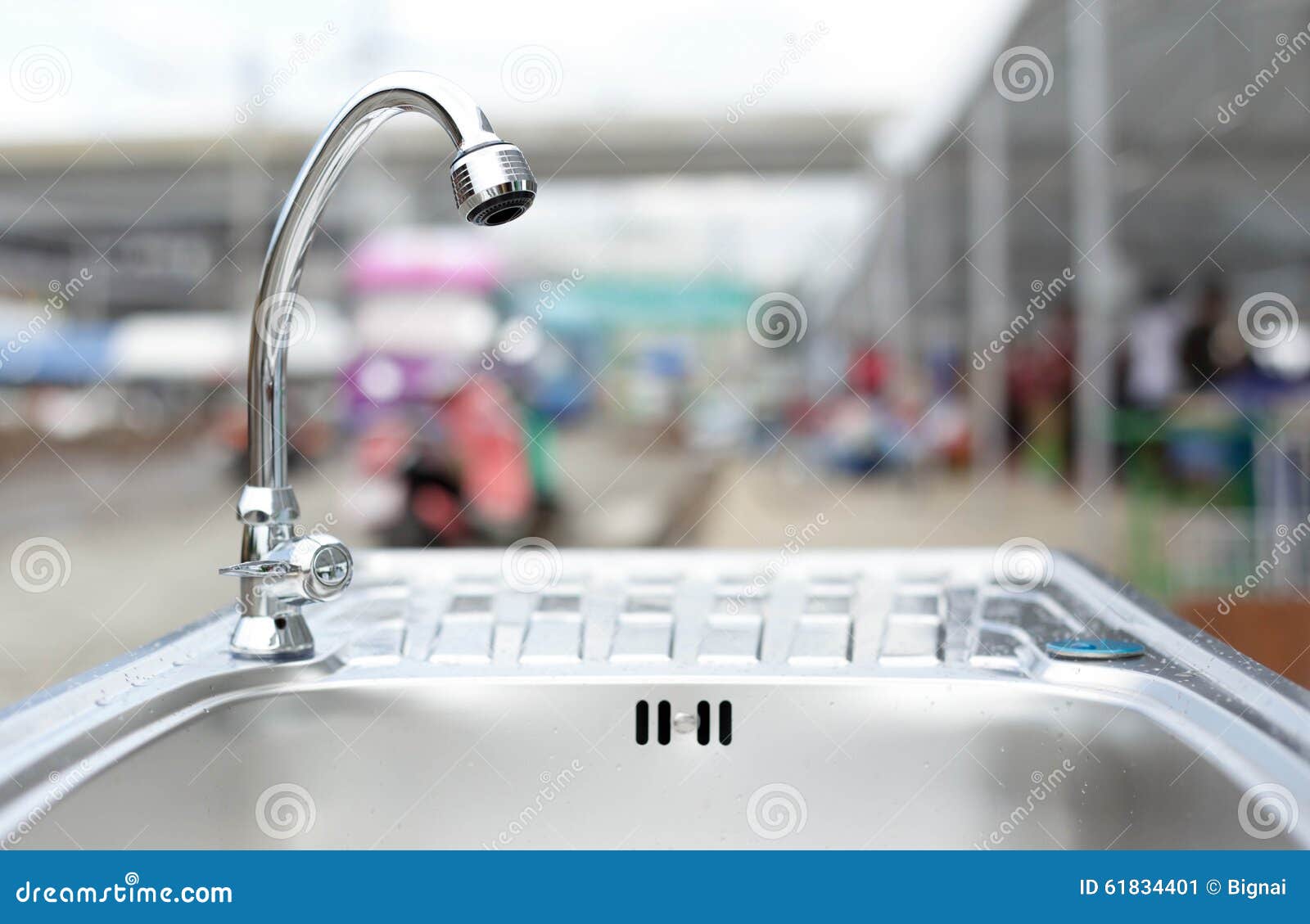 Water Tap on Stainless Steel Kitchen Sink Stock Image - Image of ...
