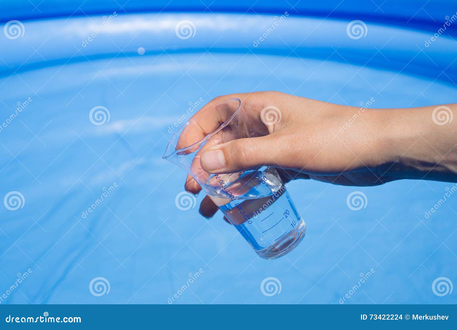 Water Testing at Swimming Pool, Laboratory Glassware in Hand Stock ...