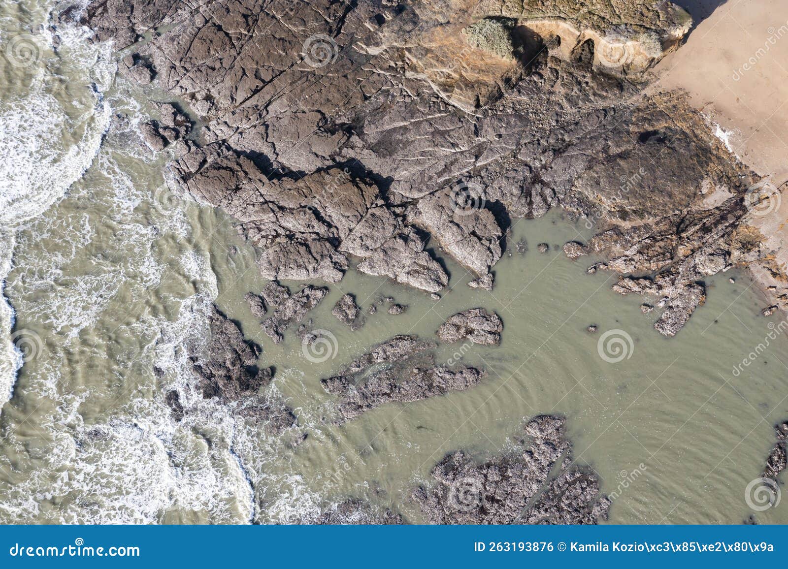 Water Texture, Rocks, Sandy Beach, Ocean Landscape Stock Photo - Image ...