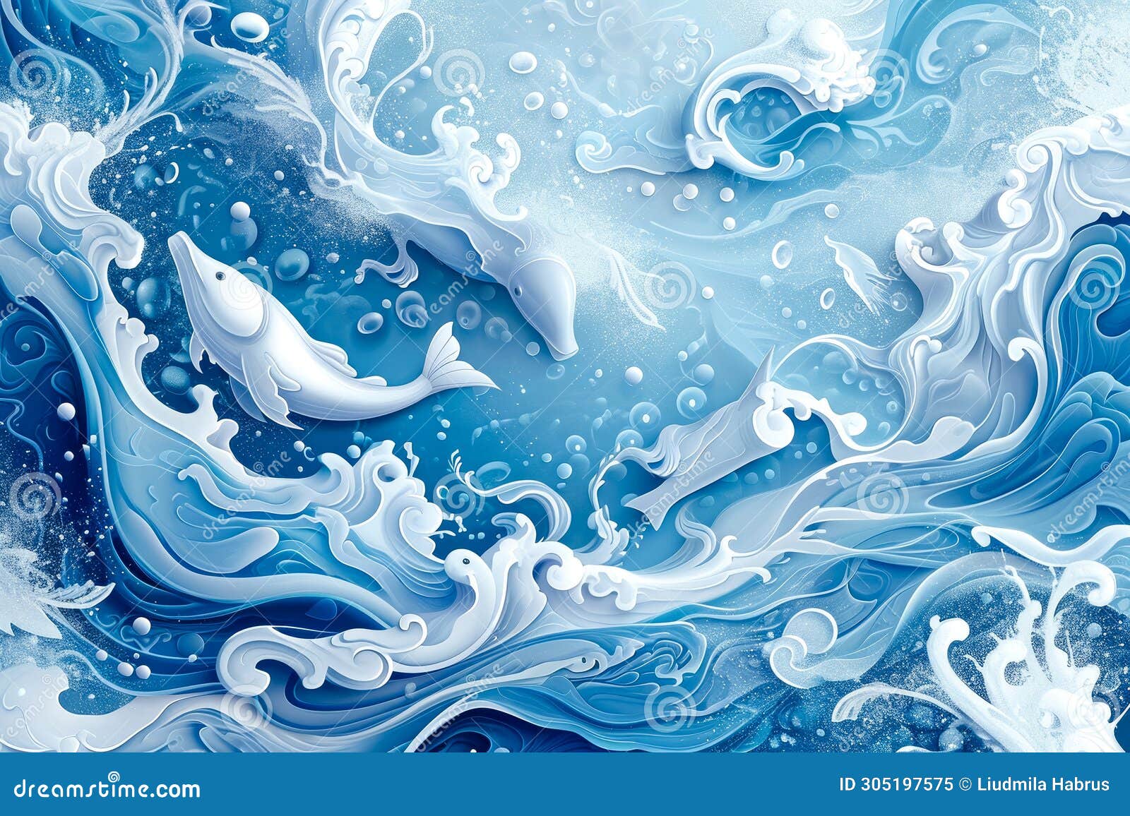 Water-themed Design with Ocean Waves and Underwater Creatures Stock ...