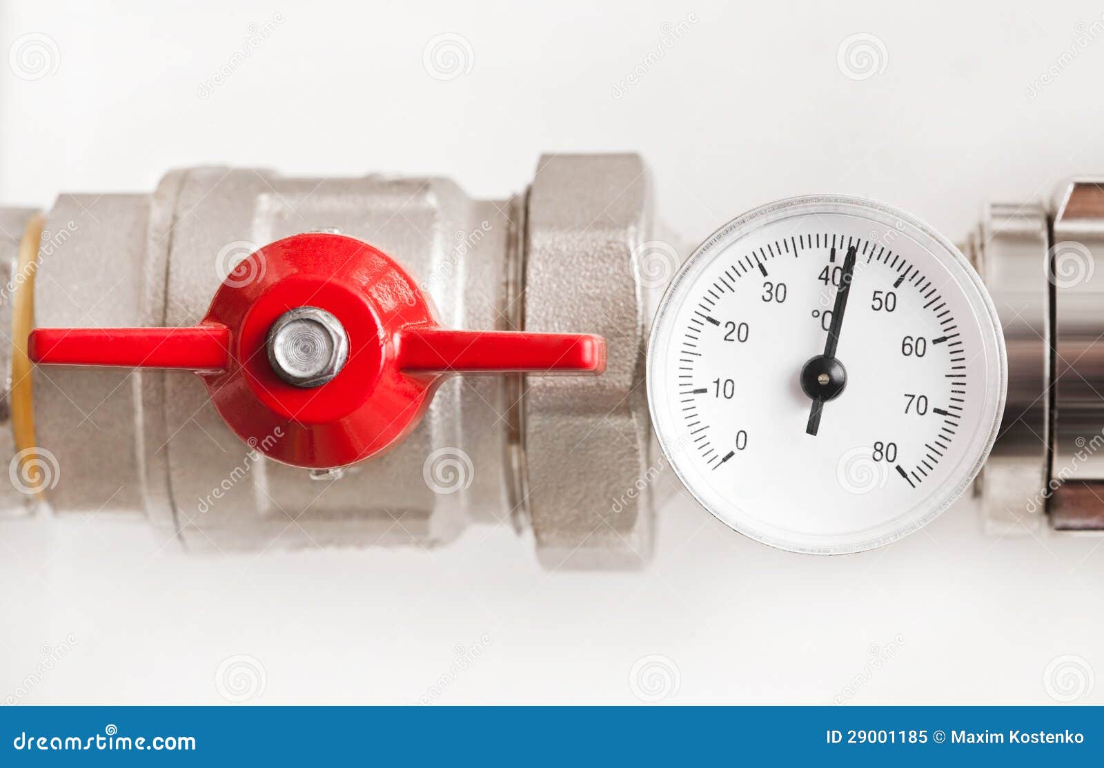 Water Thermometer with Red Valve and Metal Pipes Stock Image - Image of ...