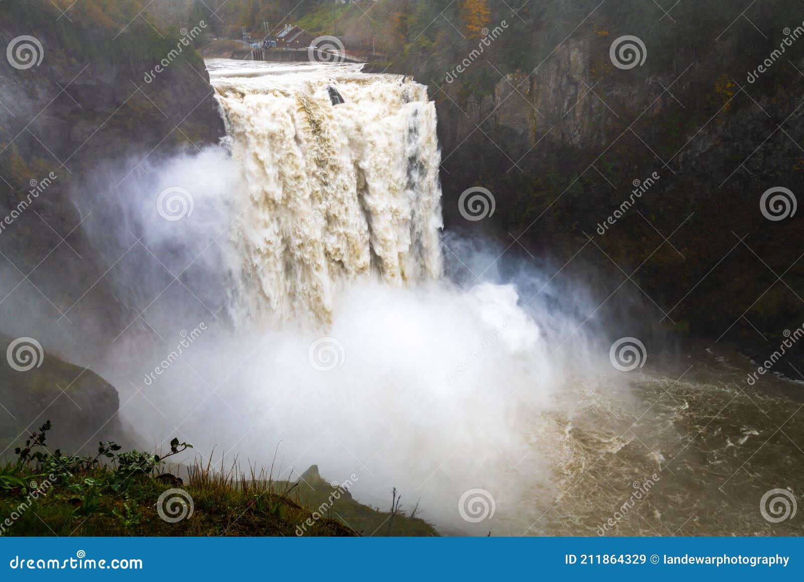 Waterfall Crashing Over Edge during a Flood Stock Image - Image of ...