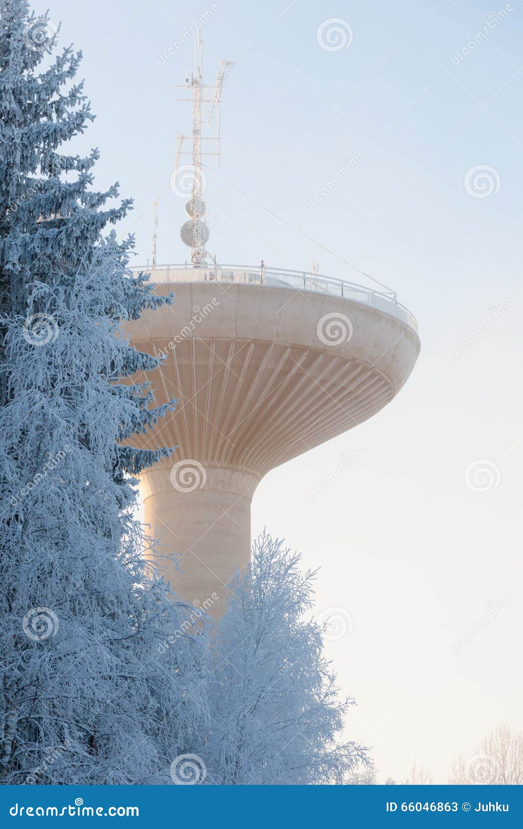 Water Tower in Cold Winter Weather Stock Image - Image of antenna ...