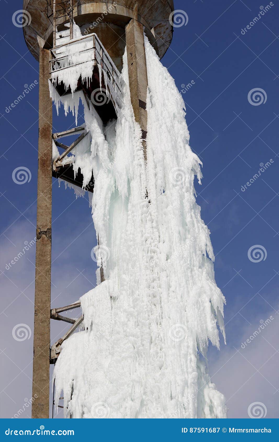 Water Tower with Frozen Water. Stock Image - Image of reservoir, drop ...