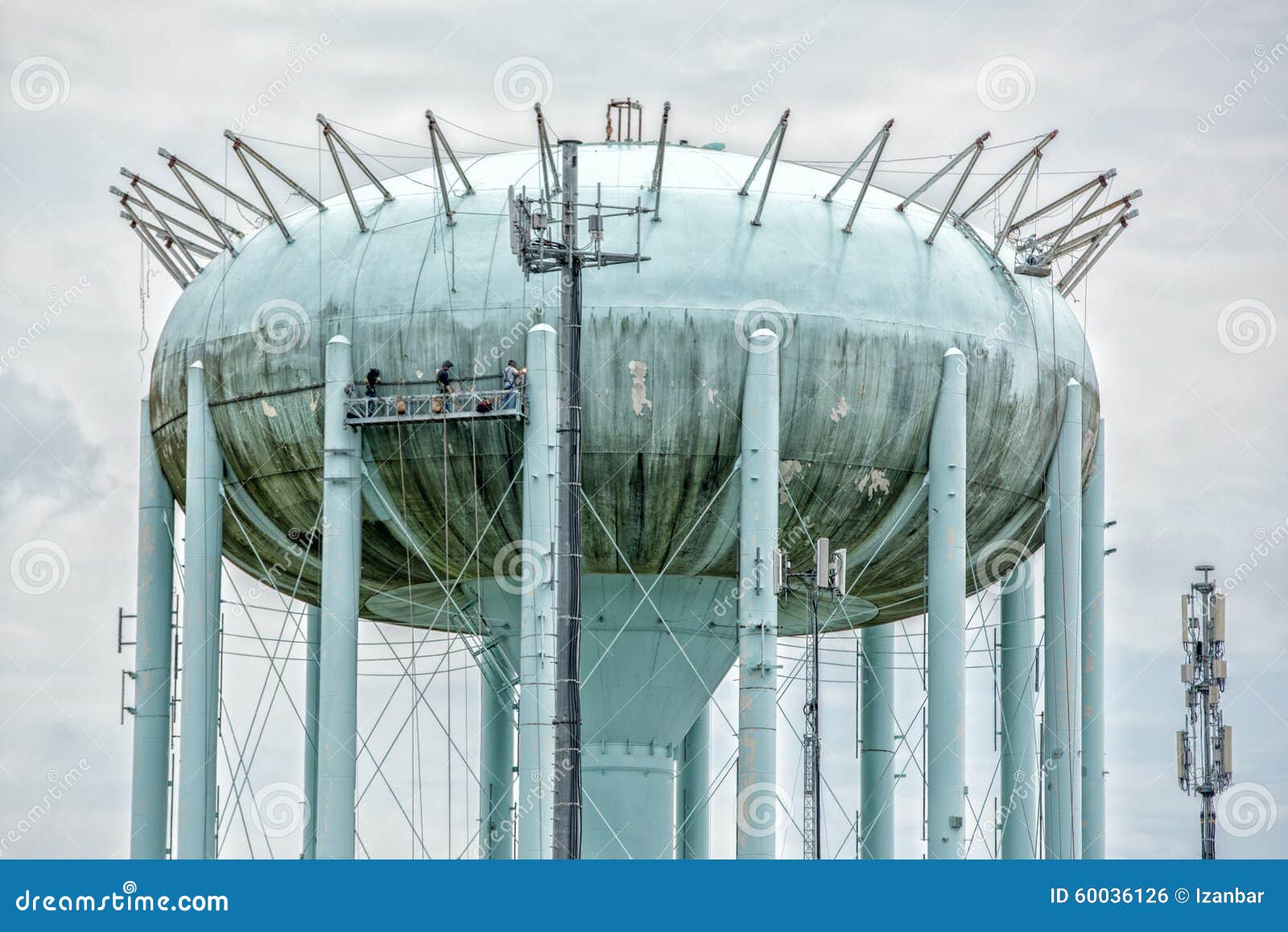 Water Tower in the Grey Sky Background Stock Photo - Image of painted ...