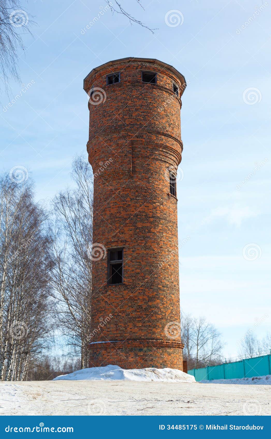 Water tower of red brick stock image. Image of winter - 34485175