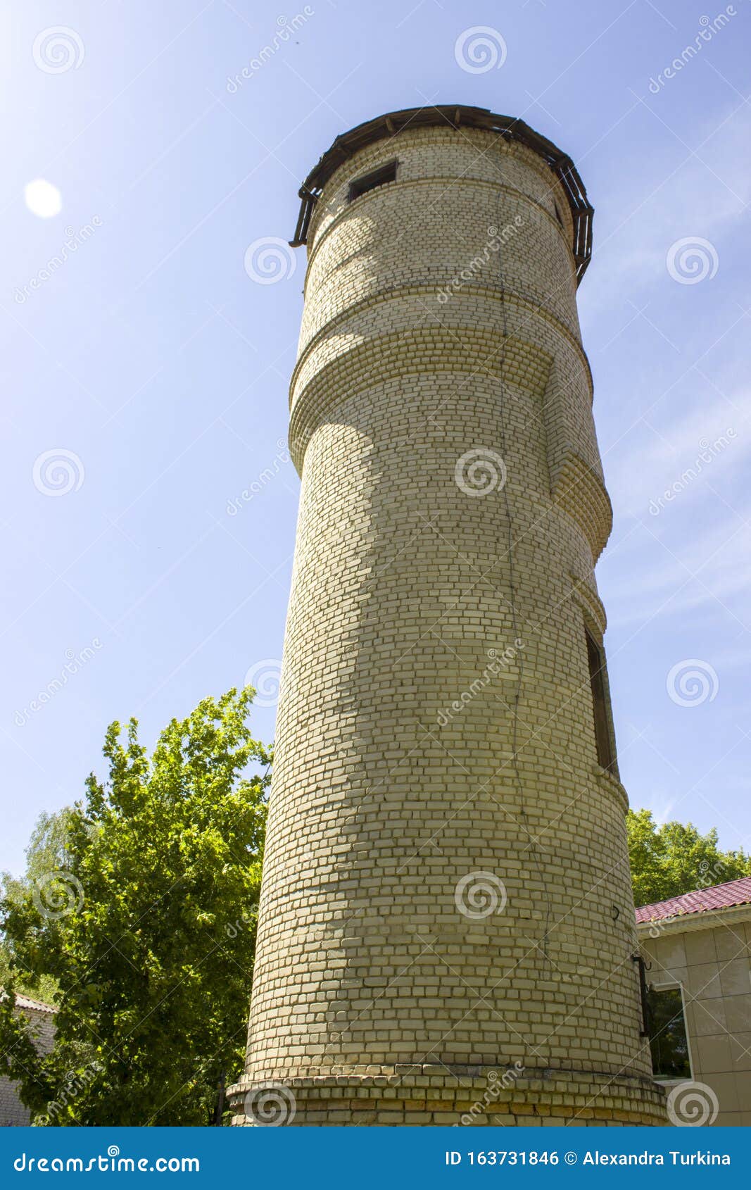 Water Tower Round White Brick Stock Photo - Image of historic, building ...