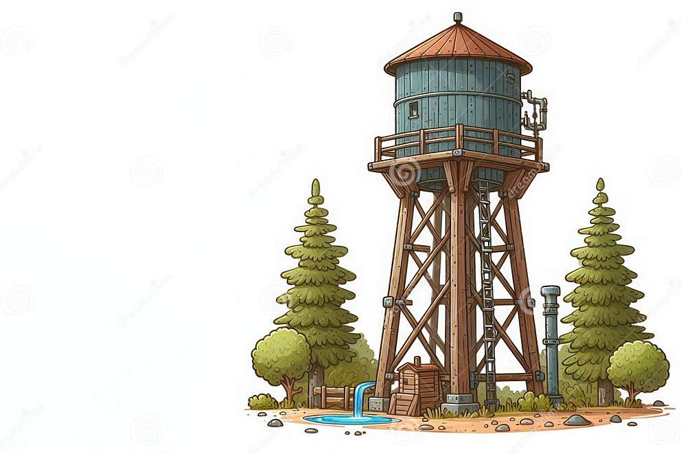 A Water Tower among the Trees. Space for Text. Stock Illustration ...