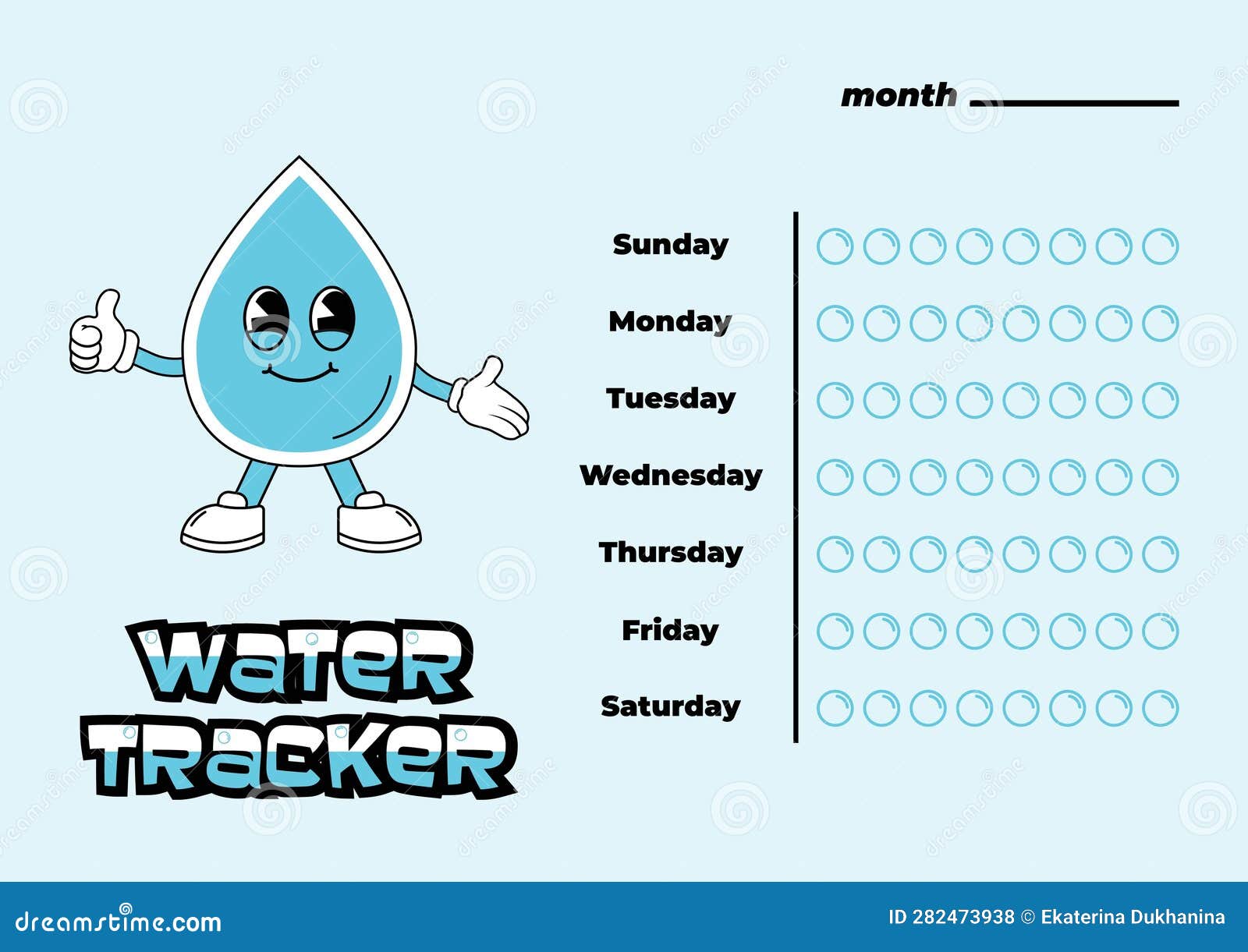 Daily Water Tracker Balance Vector Calendar. Habit Tracker Concept and ...