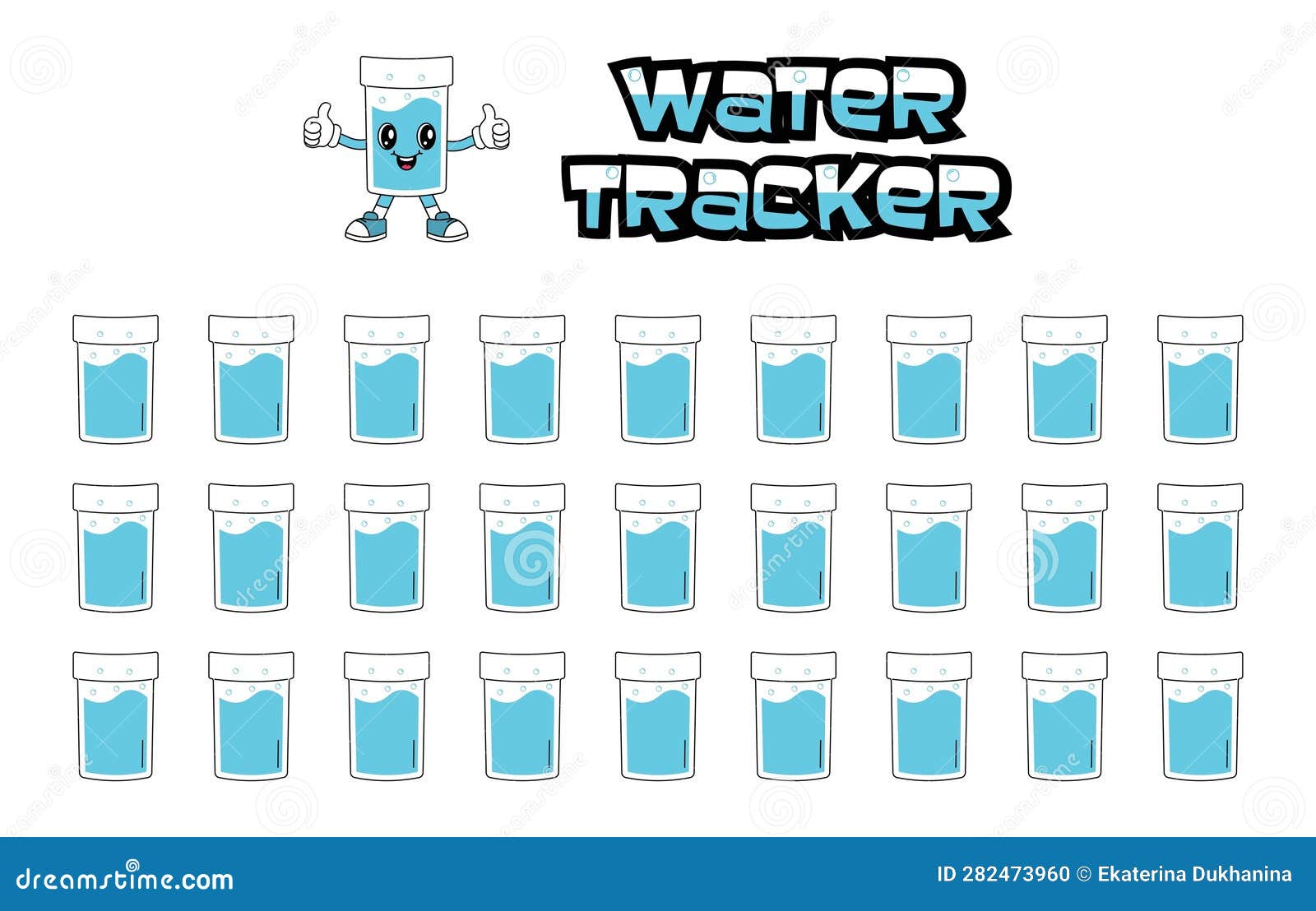 Daily Water Tracker Balance Vector Calendar. Habit Tracker Concept And ...