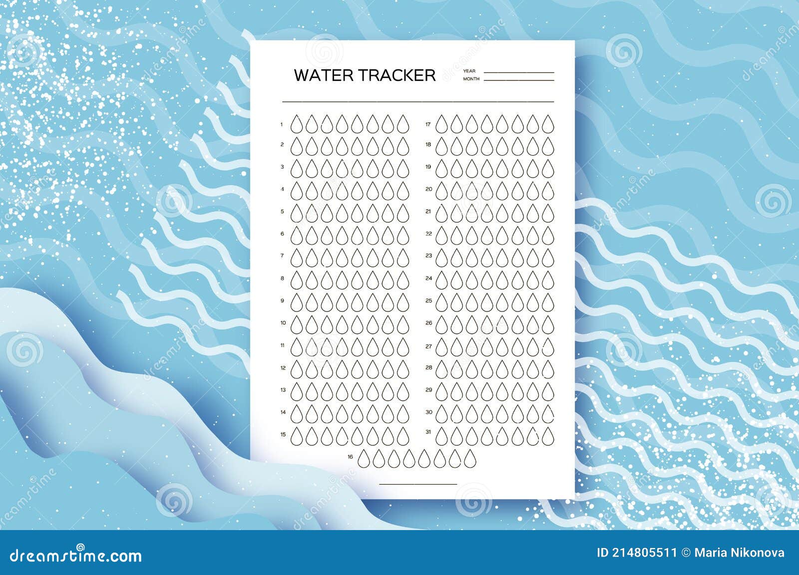 Water Tracker. Water Balance Calendar. Water Monthly Tracker. 31 Days ...