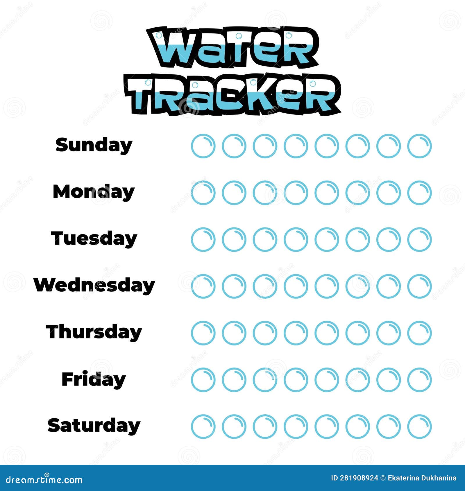 Daily Water Tracker Balance Vector Calendar. Habit Tracker Concept and ...