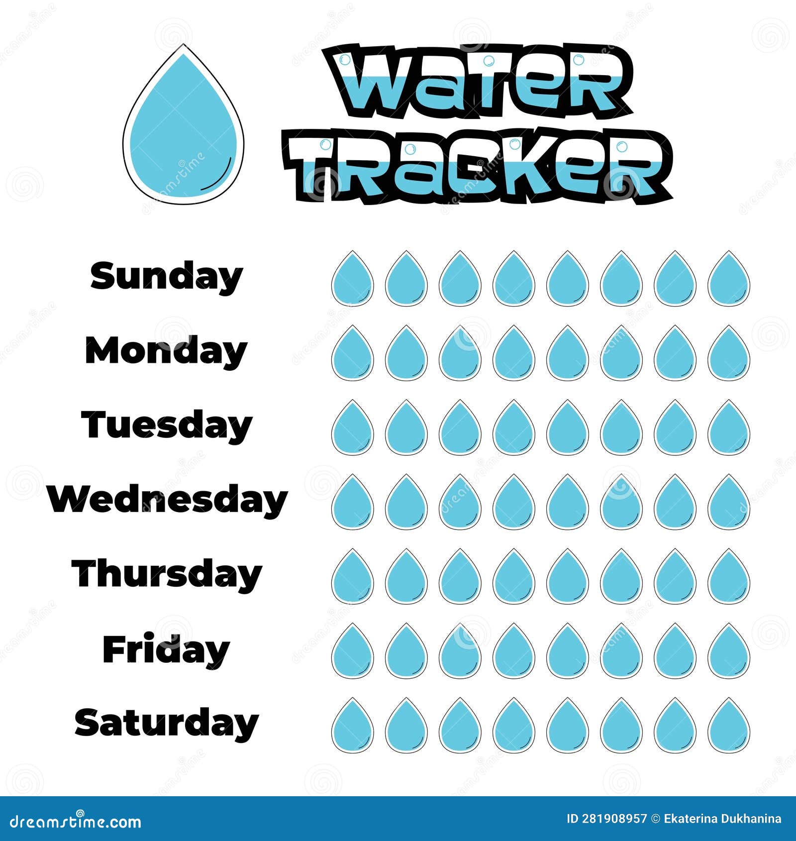 Daily Water Tracker Balance Vector Calendar. Habit Tracker Concept and ...