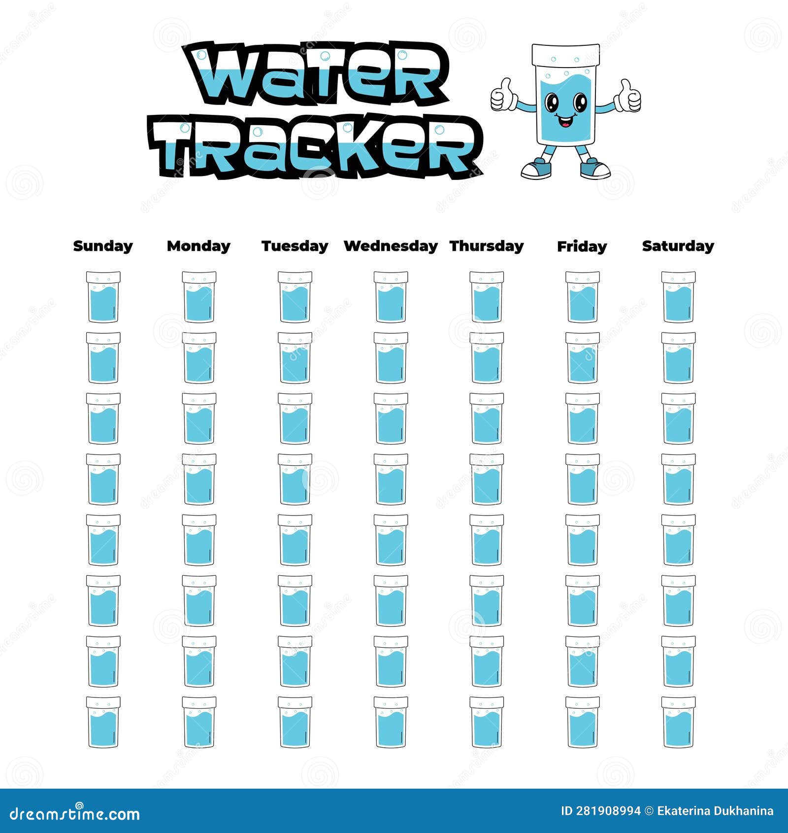 Daily Water Tracker Balance Vector Calendar. Habit Tracker Concept and ...