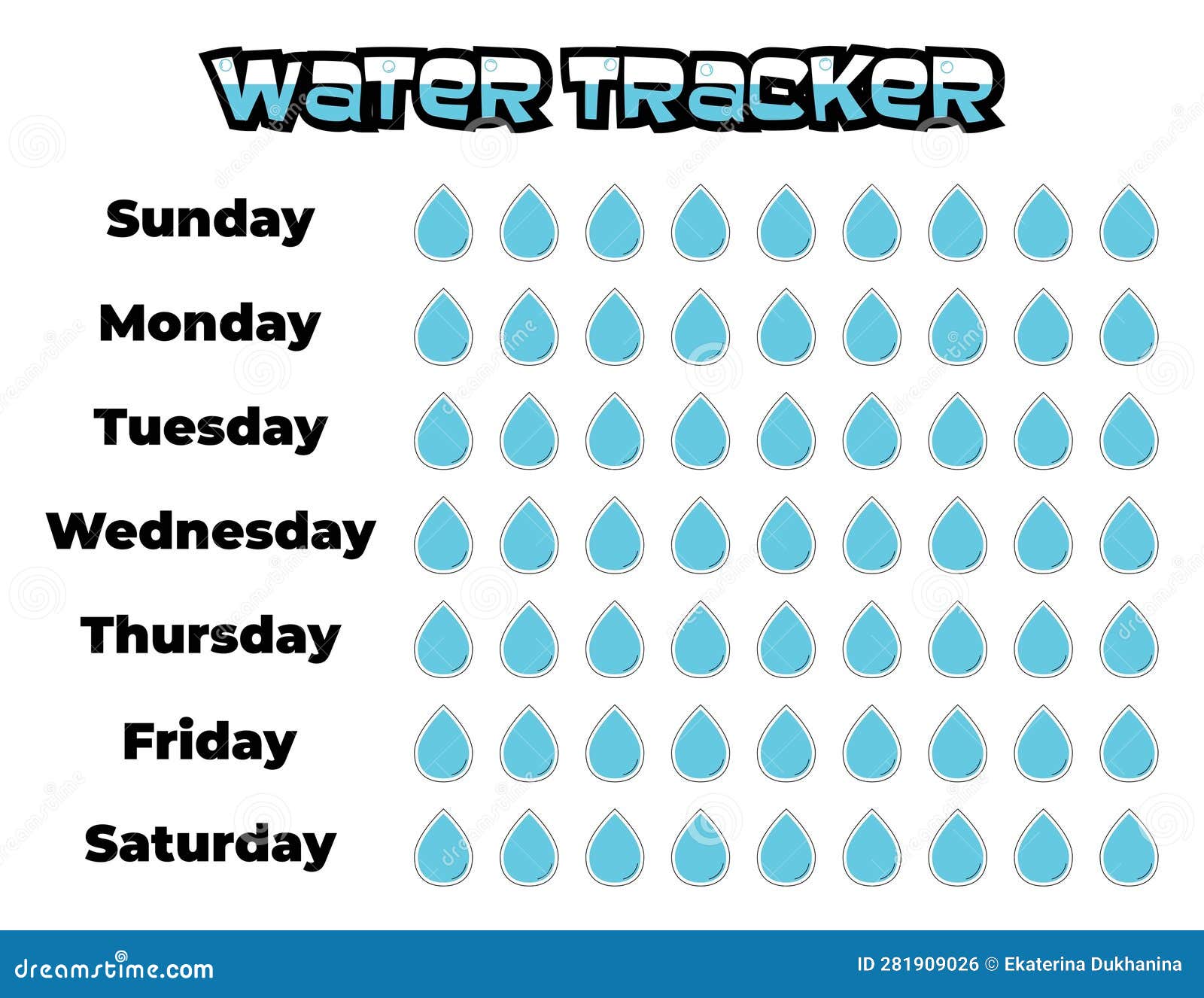 Daily Water Tracker Balance Vector Calendar. Habit Tracker Concept and ...