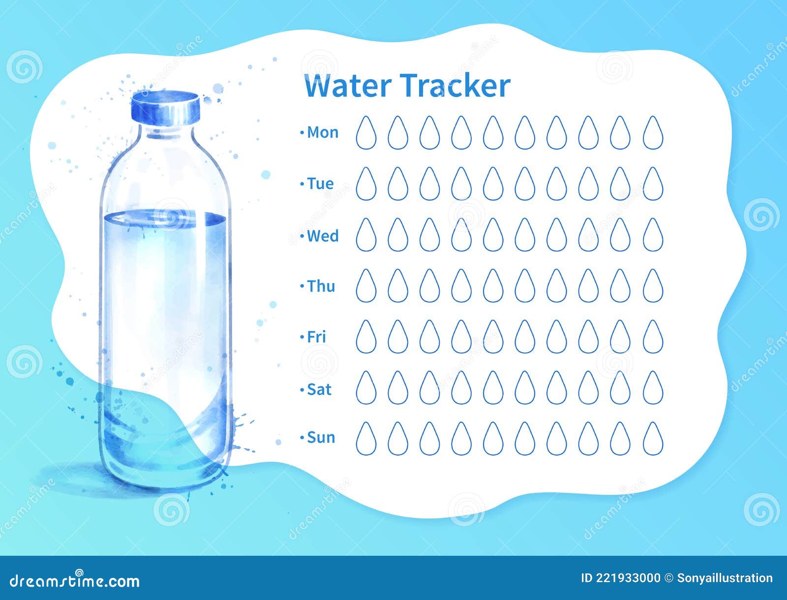 Water Tracker with Bottle of Water Stock Vector - Illustration of diary ...