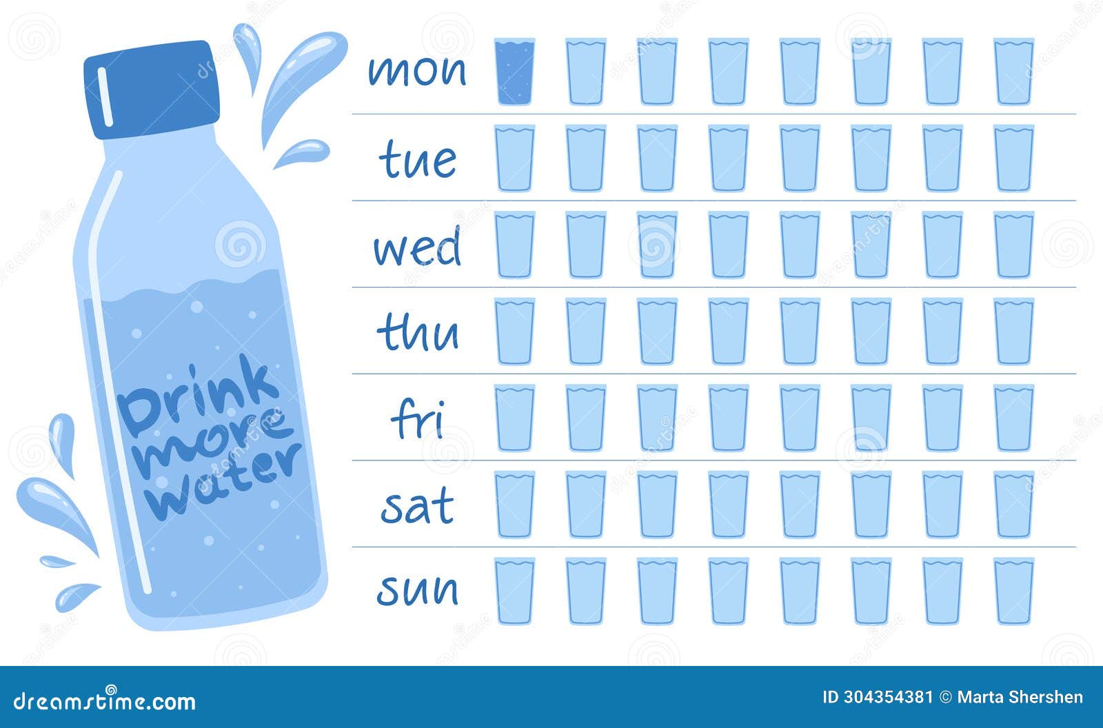 Water Tracker. Drink More Water. Drinking Water Checklist. Water Bottle ...