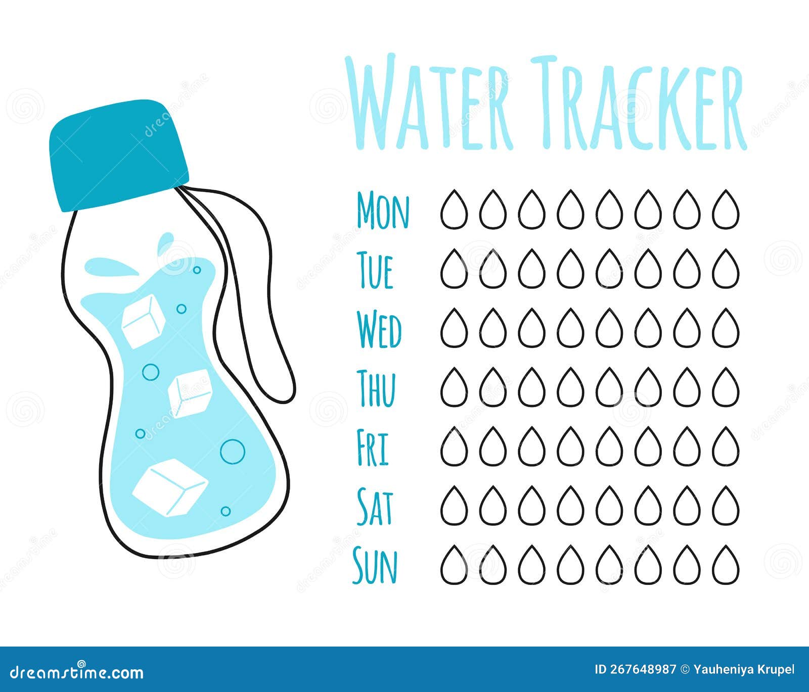Water Tracker Vector Template. . Drinking Water Checklist. Water ...