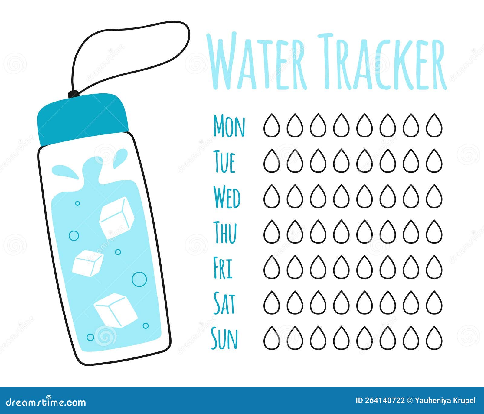 Water Tracker Vector Template. Drinking Water Checklist. Water Tracker ...