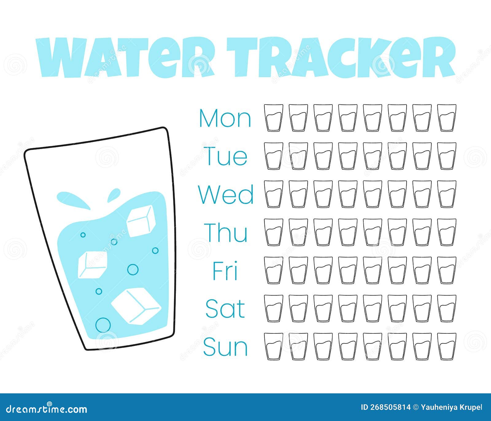 Water Tracker Vector Template. . Drinking Water Checklist. Water ...