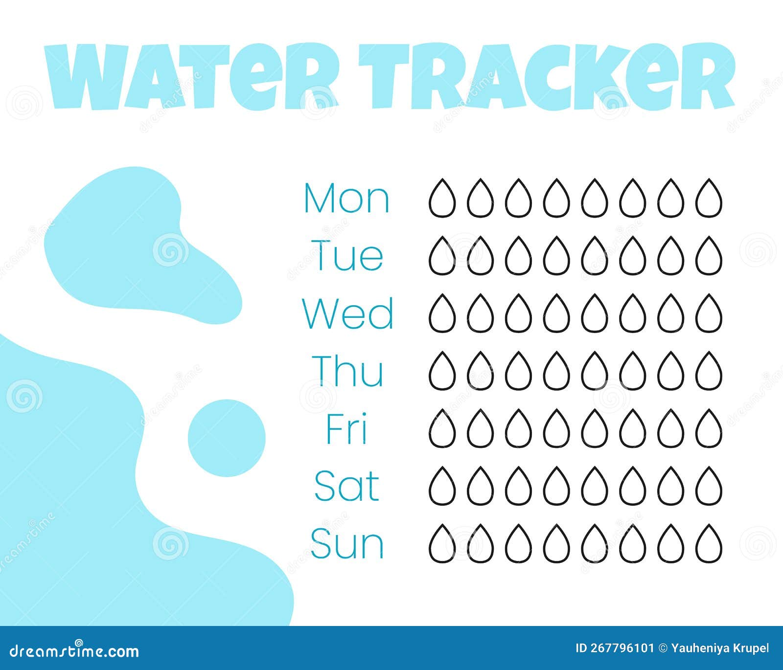 Water Tracker Vector Template. . Drinking Water Checklist. Water ...