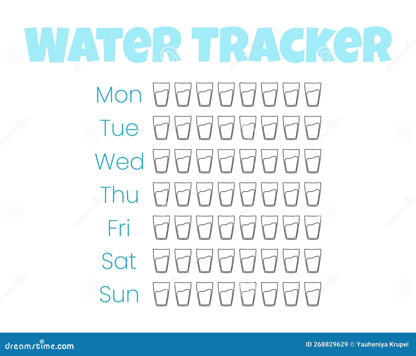 Water Tracker Vector Template. . Drinking Water Checklist. Water ...
