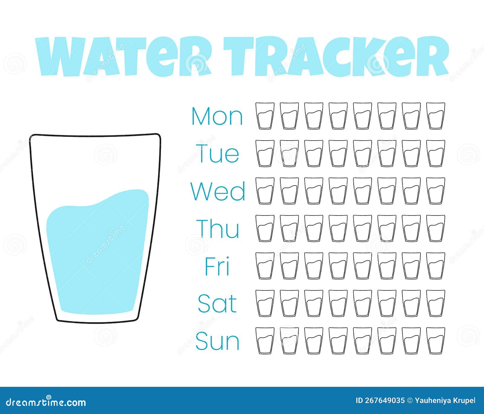 Water Tracker Vector Template. . Drinking Water Checklist. Water ...