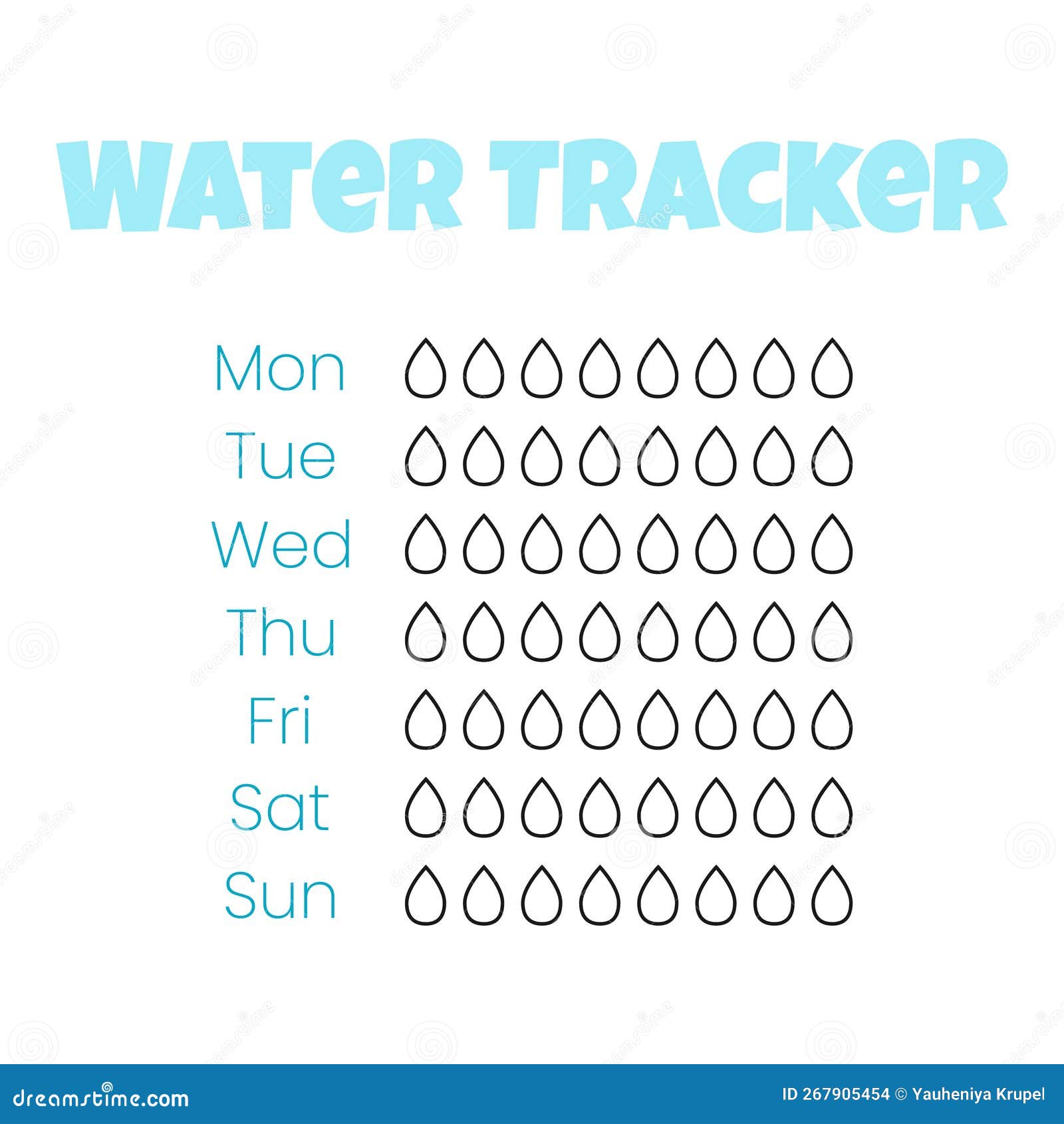 Water Tracker Vector Template. . Drinking Water Checklist. Water ...