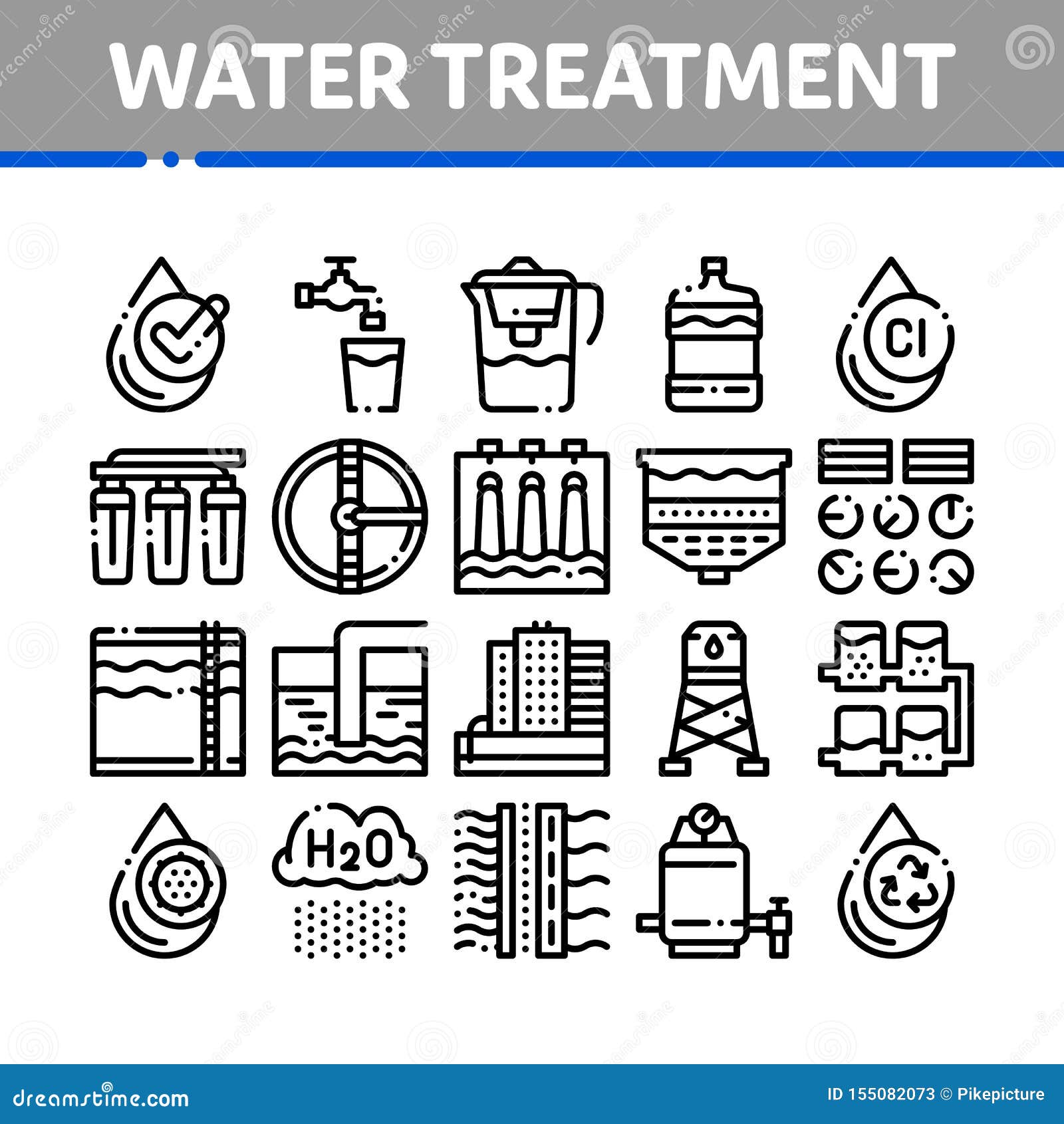 Water Treatment Items Vector Thin Line Icons Set Stock Vector ...