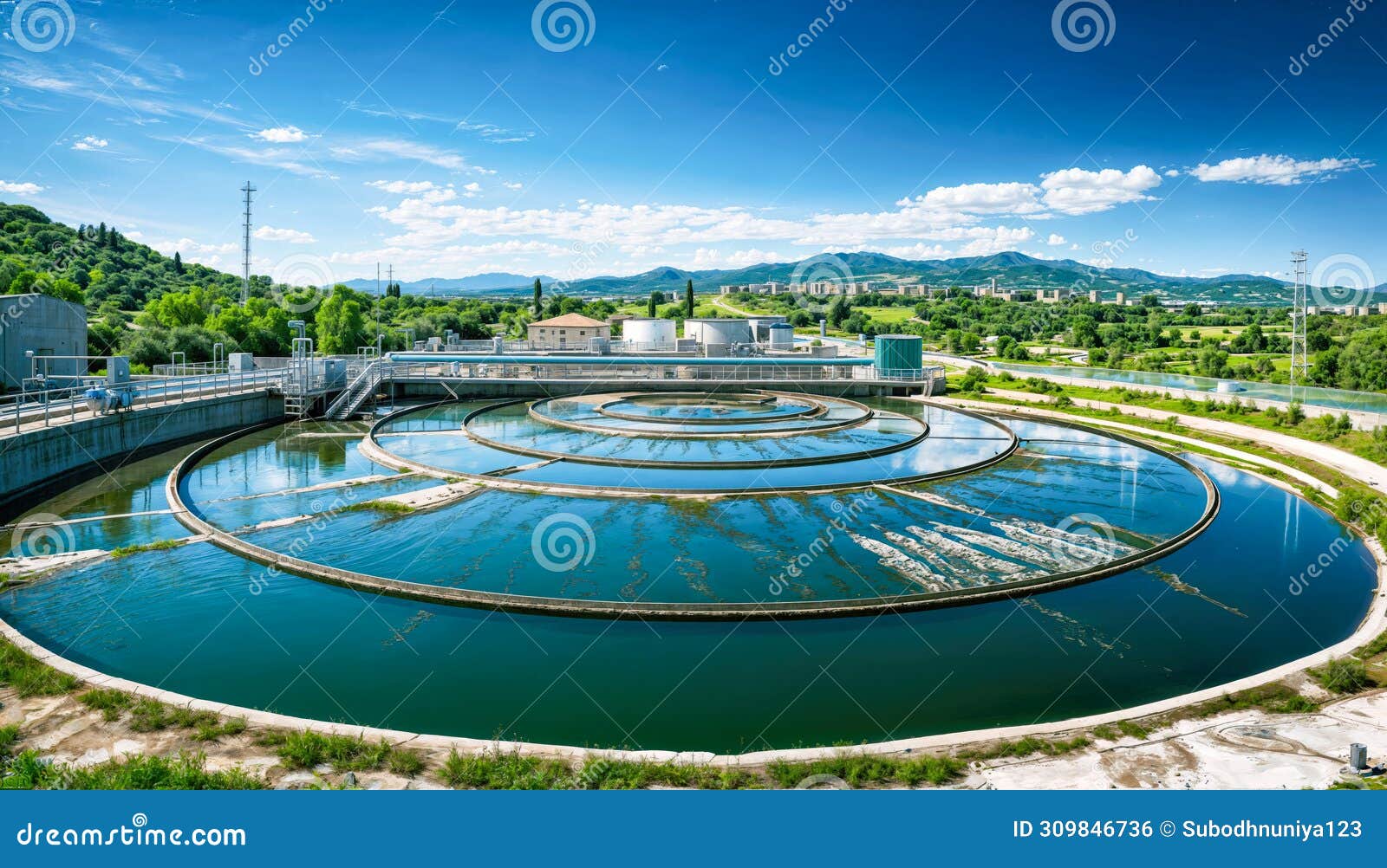 Water Treatment Plant Clearing Water Stock Illustration - Illustration ...