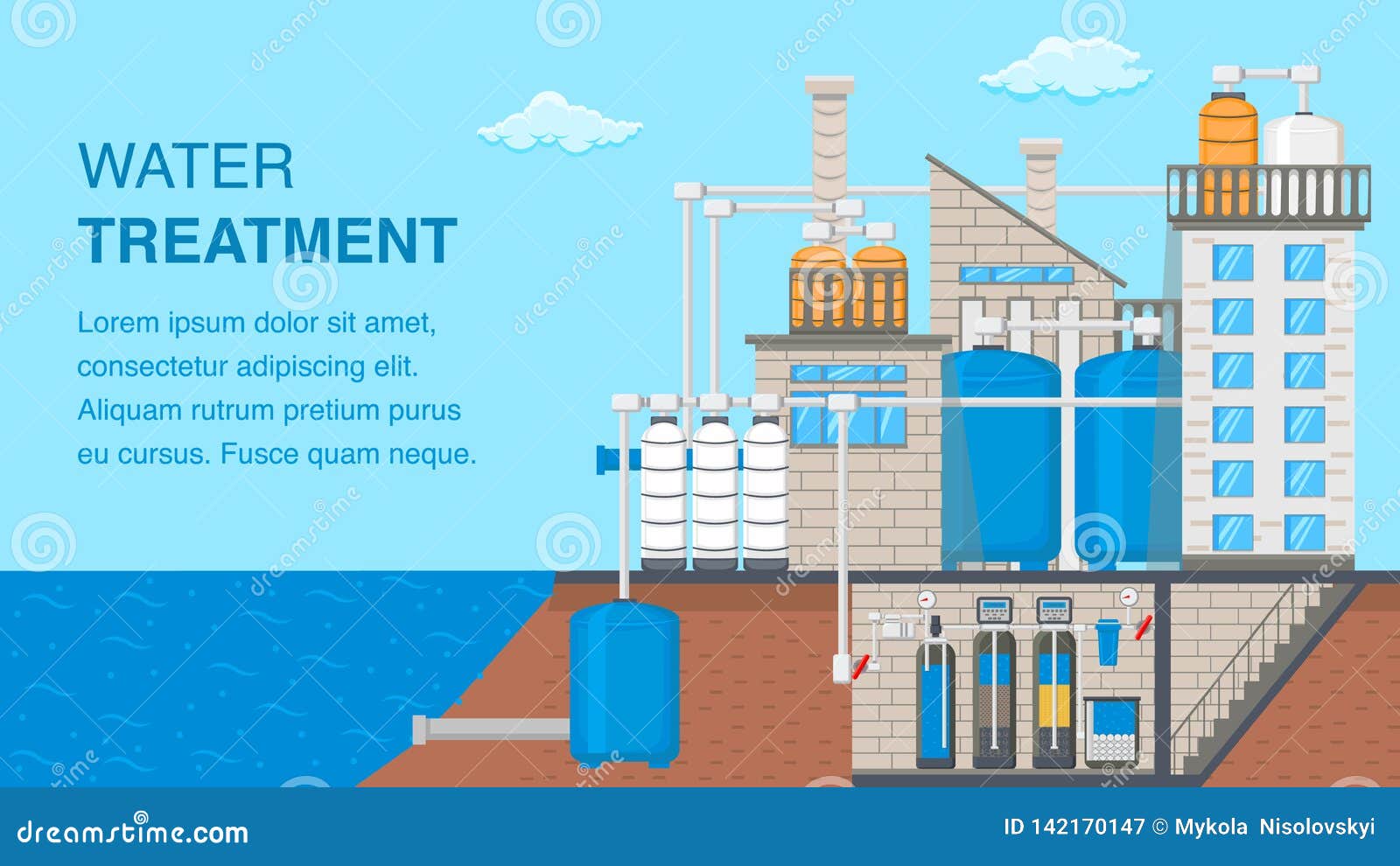 Water Treatment System Banner with Text Space Stock Vector ...