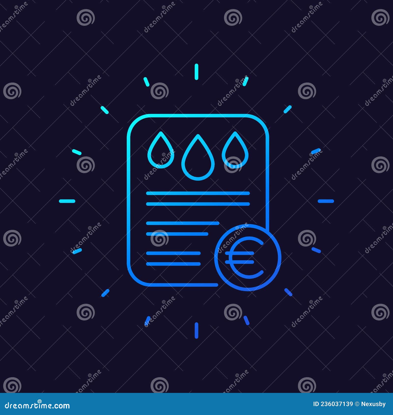 Water Utility Bill Line Icon with Euro, Vector Stock Vector ...