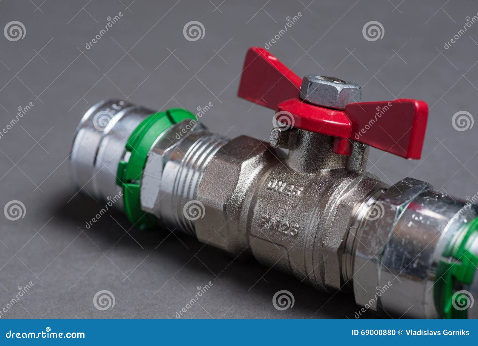 Water Valve with Red Handle on Grey Stock Photo - Image of connection ...