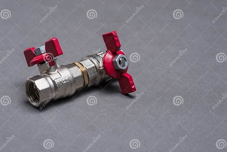 Water Valves with Red Handle on Grey Stock Image - Image of pipe ...