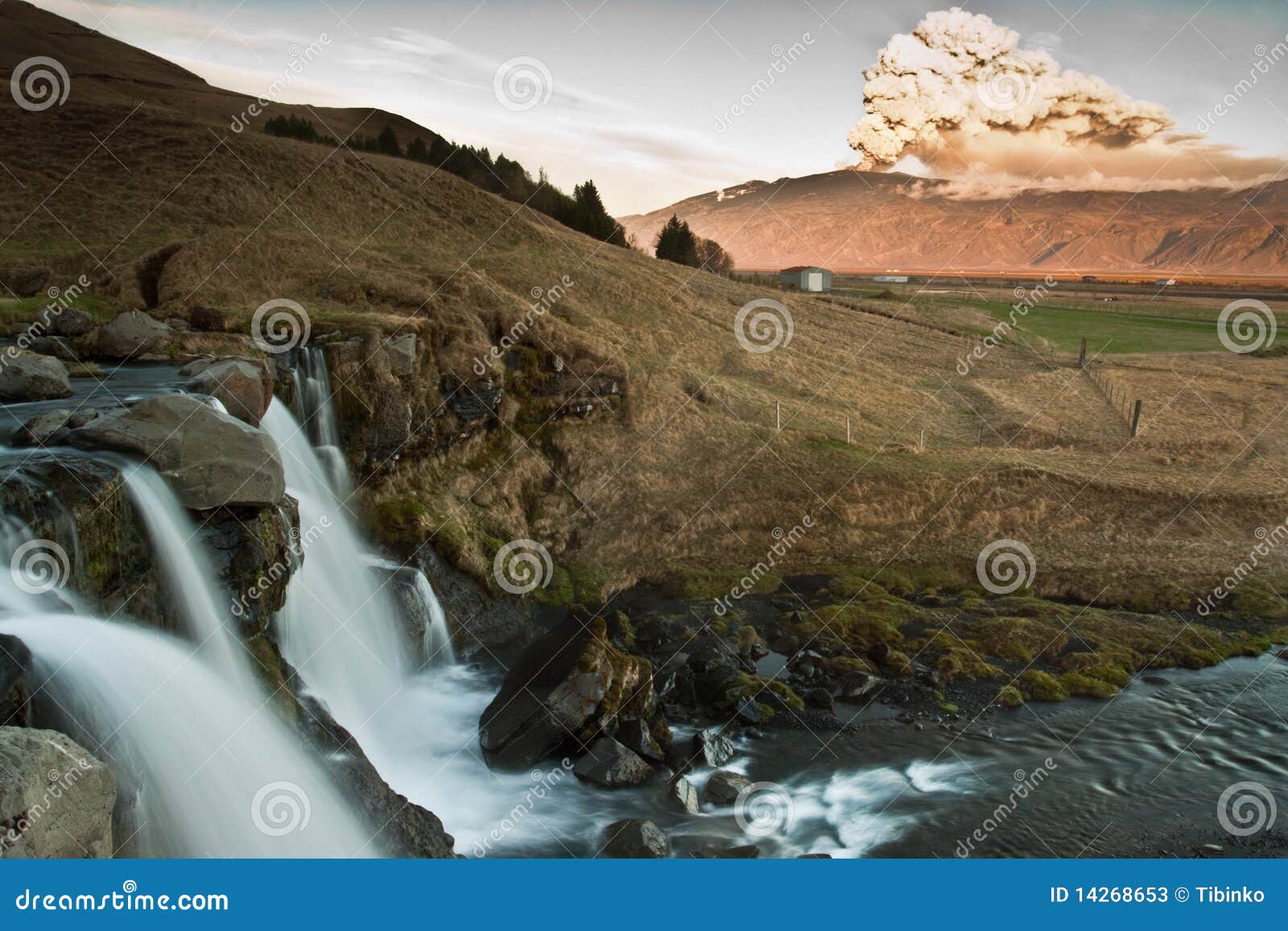 Water and volcan landscape stock image. Image of explosion - 14268653