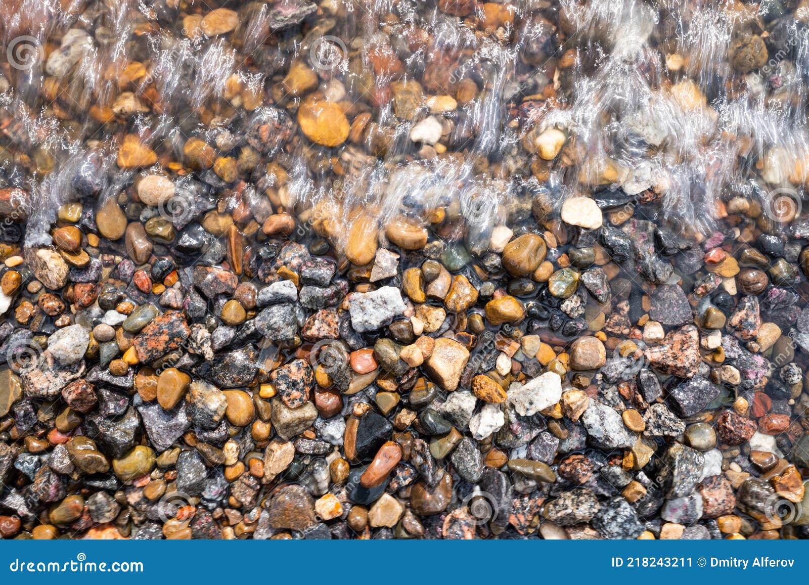 The Water Washes the Multi-colored Pebbles on the Shore. Flat Lay ...