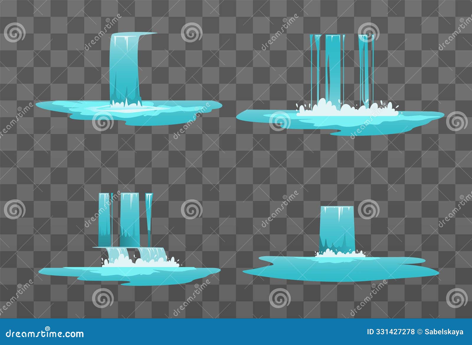 Water of Waterfall, Set of Isolated Vector Illustrations in Flat ...