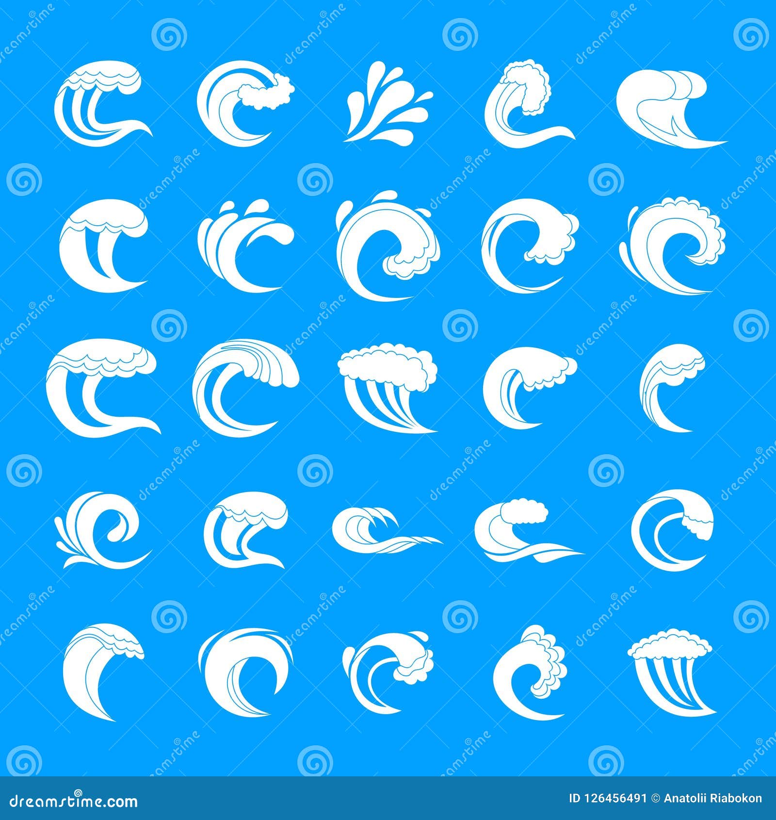 Water Wave Icons Set, Simple Style Stock Vector - Illustration of ...