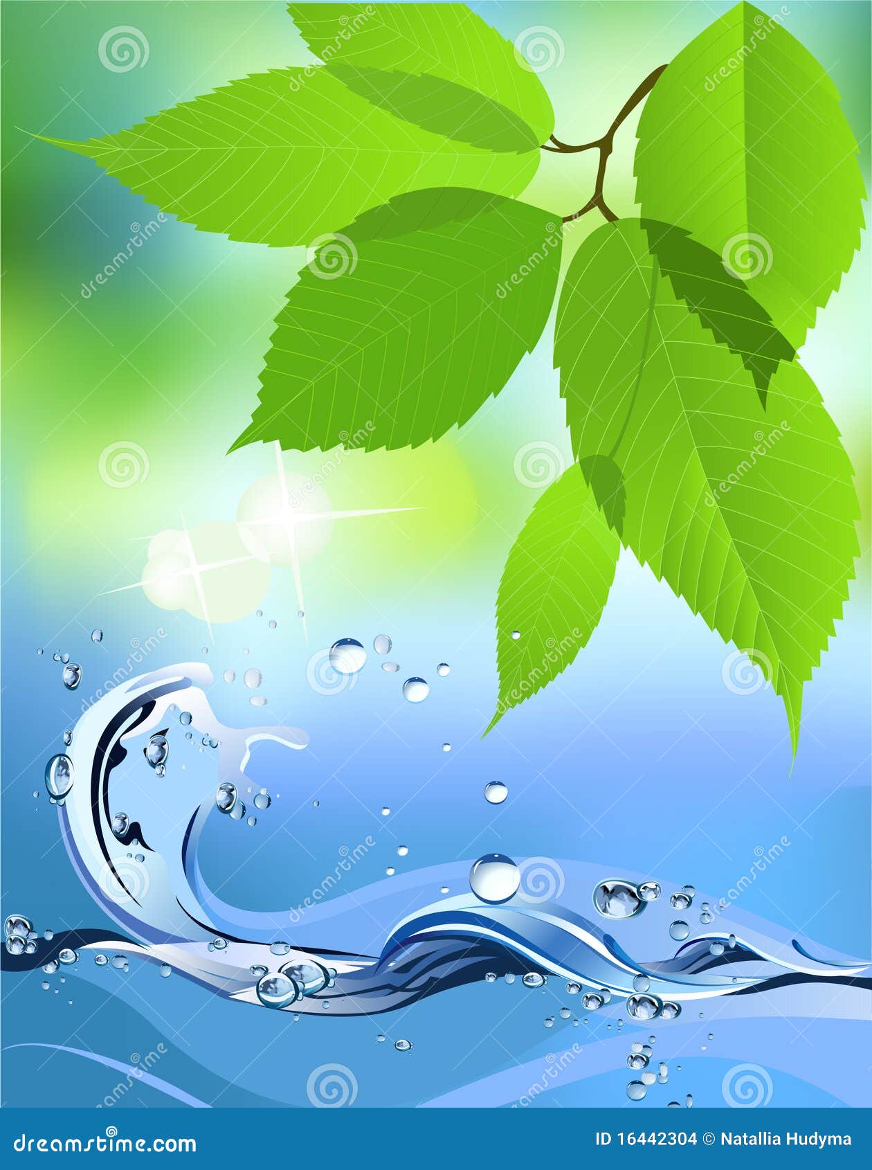 Water Wave and leaves. stock vector. Illustration of raindrop - 16442304